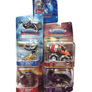 Skylanders Superchargers characters figures with bonus micro comic. Hurricane Jet Vac, Thump Truck, Lava Lance Eruptor, Splatter Splash and Micro Comic Collector Pack.