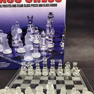 10"*10" Glass Chess Set Frosted and Clear Pieces Felted Bottom for Adult and Teens（Gift for Game Education）