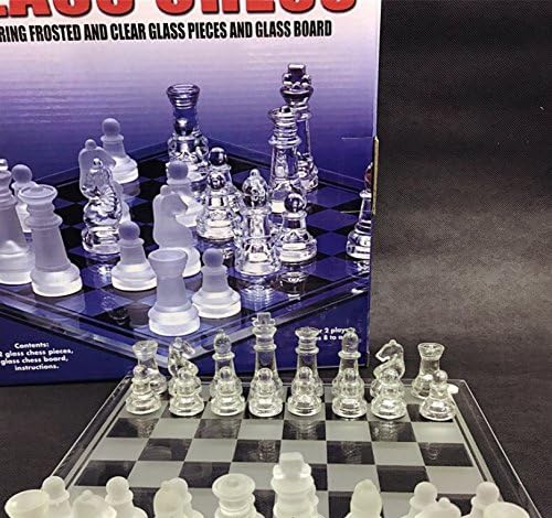 10"*10" Glass Chess Set Frosted and Clear Pieces Felted Bottom for Adult and Teens（Gift for Game Education）