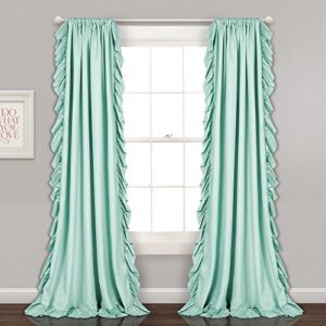 lush decor reyna ruffle window curtain panel set, pair, 54" w x 84" l, light blue - flowy curtain - romantic ruffle curtains for bedroom, living room, or dining room - farmhouse & cottage home decor