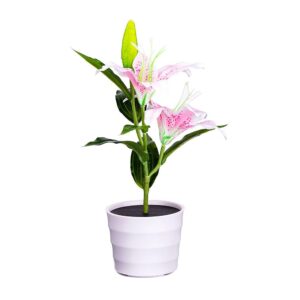 solar flower pot led light lily flower table lamp decorative plant garden light lawn lamp for room outdoor decoration (pink)