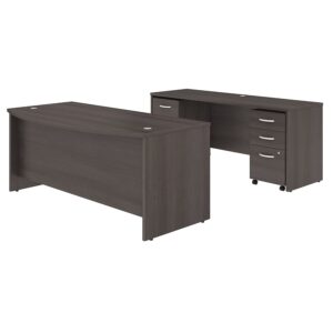 bush furniture bshstc009sg studio c storm gray 72w x 36d bow front desk, credenza and file storage