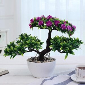 pixies gardens new platic artificial flower bonsai tree pot culture miniature tree for office desk home living room furnishings decorative (fuchsia)