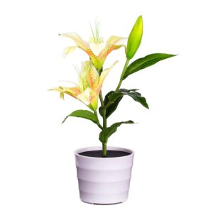 solar flower pot led light lily flower table lamp decorative plant garden light lawn lamp for room outdoor decoration (yellow)