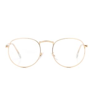 azorb round clear lens glasses classic metal frame non-prescription eyeglasses for women men(gold)