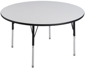 displays2go, round classroom activity table, steel, laminated particle board and melamine construction – whiteboard surface, black accent (lck48wbs)