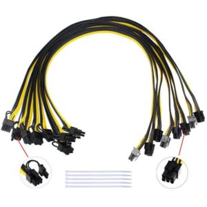 s-union [8pcs] new 16awg 6pin pci-e to 8 (6+2) pin cable 27.5 inch(70cm) length pci 6pin male to male cable for gpu/psu breakout board, gpu ethereum eth mining power supply (with 5 nylon cable ties)