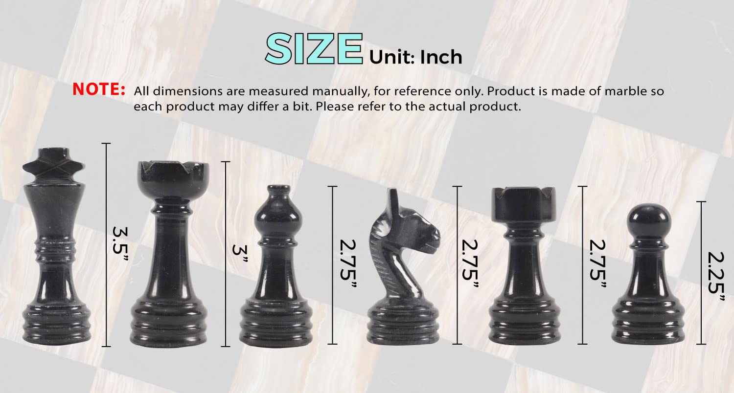 Radicaln Marble Chess Pieces Black & Multi Green 3.5 Inch King Figures Handmade 32 Chess Figures - Suitable for 16-20 Inch Chess Game - Board Games