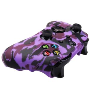 YoRHa Water Transfer Printing Camouflage Silicone Cover Skin Case for Microsoft Xbox One X & Xbox One S Controller x 2(Orange&Purple) with PRO Thumb Grips x 8