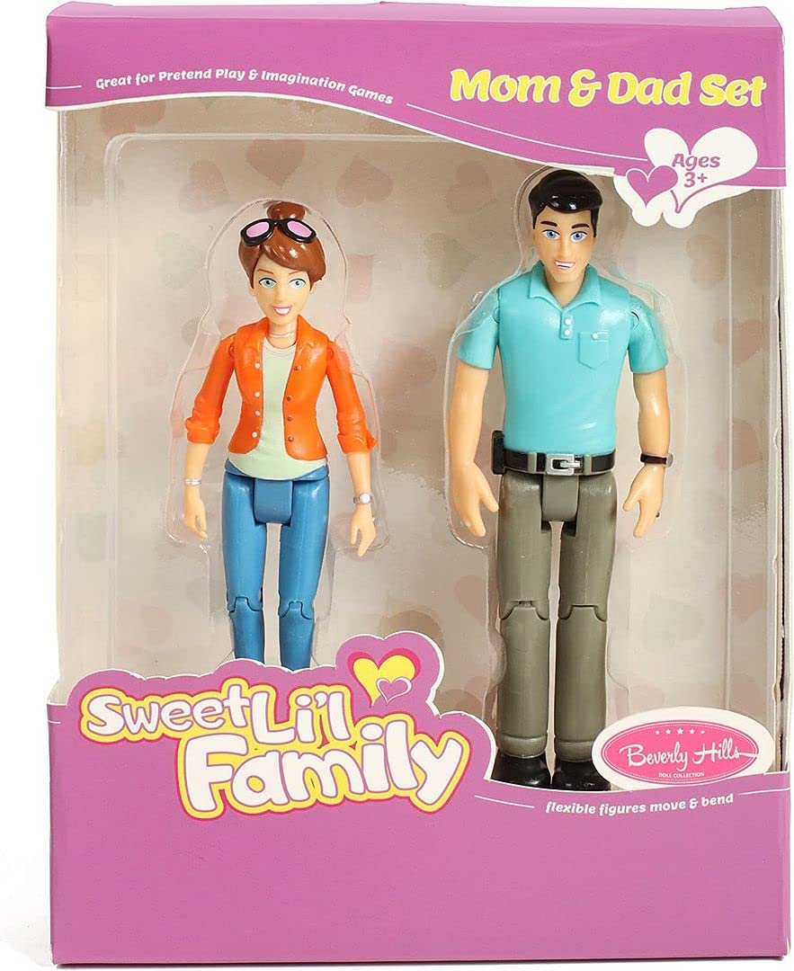 Beverly Hills Doll Collection TM Sweet Li'l Family Dollhouse People Set of 2 Action Figures Set Mom and Dad, Doll House Accessories for Toddlers