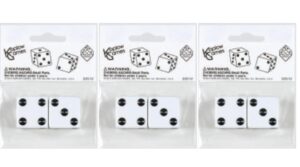 set of 2 large 1"x1" square opaque jumbo dice - white with black pips large 3 sets equaling 6 dice