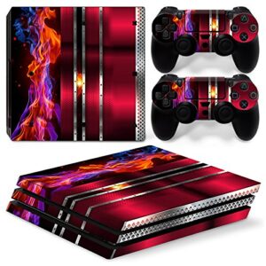 zoomhitskins ps4 pro console and controller skins, cherry metal fire pink fuschia burning silver grey modern art, durable, bubble-free, 1 console skin 2 controller skins, made in usa