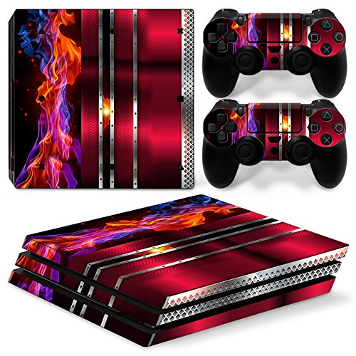 ZOOMHITSKINS PS4 Pro Console and Controller Skins, Cherry Metal Fire Pink Fuschia Burning Silver Grey Modern Art, Durable, Bubble-Free, 1 Console Skin 2 Controller Skins, Made in USA