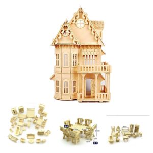 nwfashion 17" wooden dream dollhouse 2 floors with furnitures diy kits for christmas party dollouse (gothic furnitures sets)