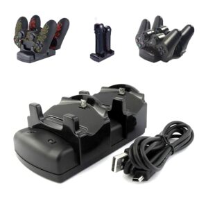 klsychry playstation 3 controller charger ps3 / ps3 move / ps4 docking charging station with usb cable, [dual slot] charging dock station removable charger stand