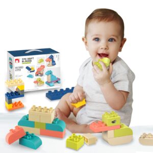 building block sets for kids, 41pcs silicone stacking blocks for toddlers, multi-colored soft and chewable stem toys,early learning construction building teething toys for kids (animal series)