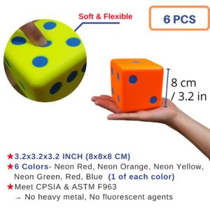 Macro Giant 3.2 Inch PU Soft Foam Playing Dice, Set of 6, Round Edge, Toy Brick, Board Games, Math Teaching, Family Game, Wedding Games, Kid Toy Gifts, Educational Toy