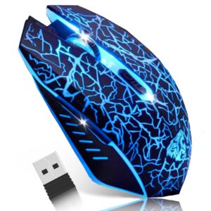 vegcoo c10 wireless gaming mouse rechargeable silent optical mice 7 colors led lights, 7 buttons 2400/1600/800dpi (black)