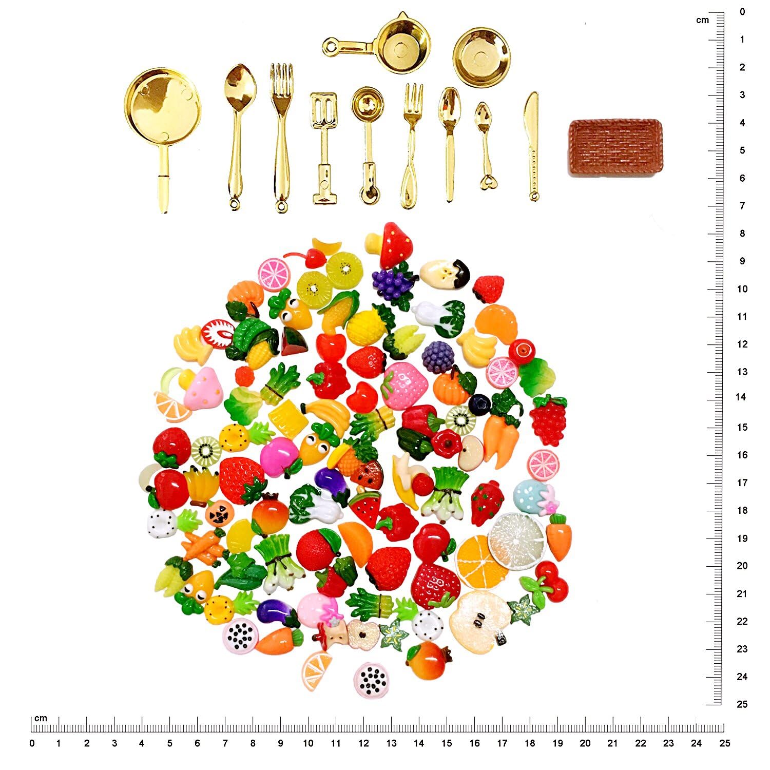 SIX VANKA Miniature Food 112pcs Mixed Resin Fruit & Vegetable Kitchenware Tableware Set for Children Birthday Party Pretend Play Kitchen Toy Doll House DIY Art Decoration