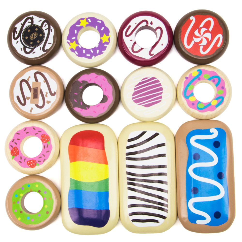 Imagination Generation Baker's Dozen Wooden Donuts, 13 Assorted Colorful Wood Eats! Pastries