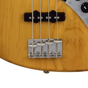 CNZ Audio JB 1975 Vintage Electric Bass Guitar - Left Handed - Natural Gloss Finish, Solid Alder Body, Gloss Maple Neck & Fingerboard