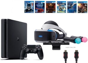 playstation vr start bundle 10 items:vr start bundle,sony ps4 slim 1tb console - jet black,6 vr game disc until dawn:rush of blood, eve:valkyrie,battlezone,batman:arkham vr, driveclub,battlezone