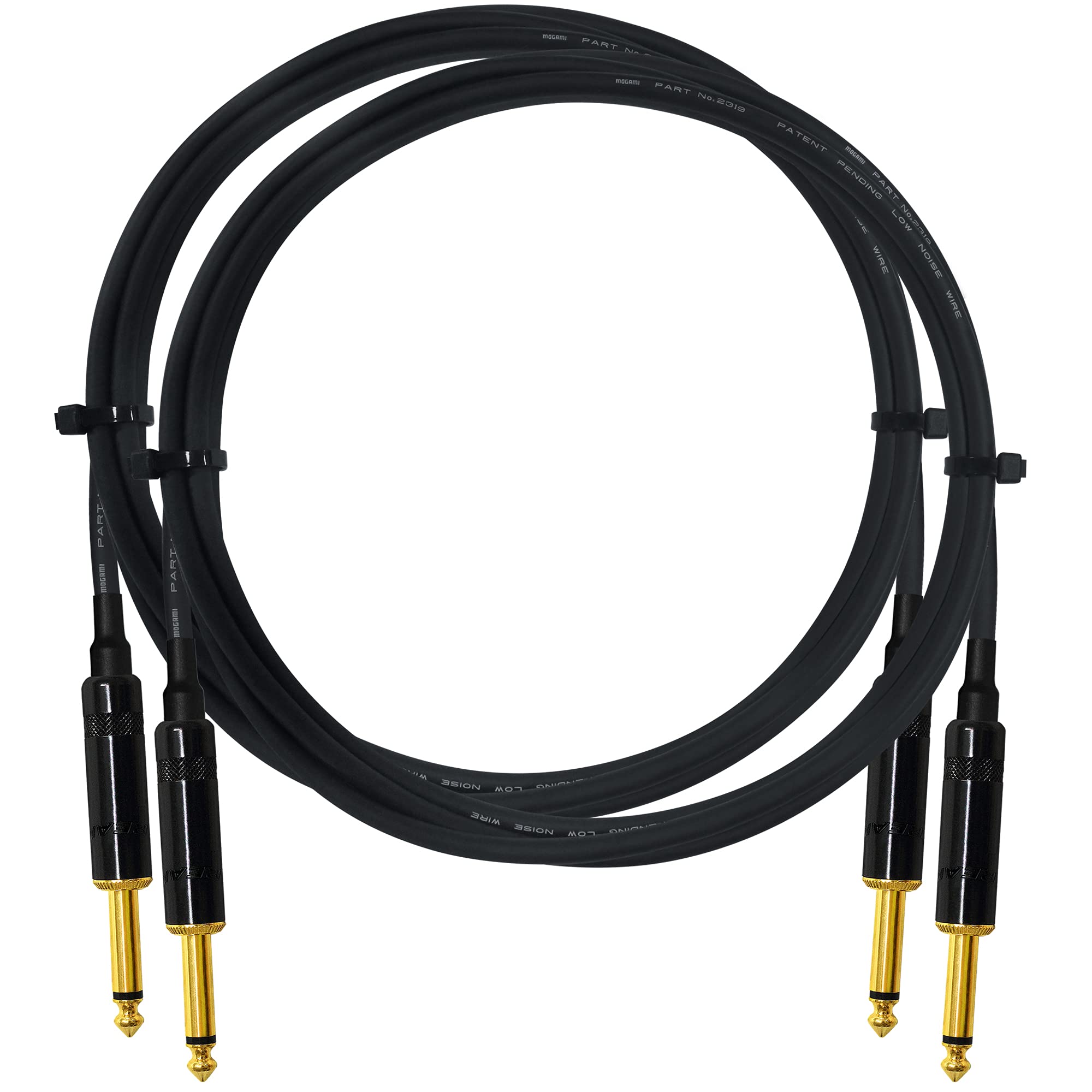 WORLDS BEST CABLES 2 Units - 3 Foot -Pedal, Effects, Patch, Guitar Instrument Cable Custom Made Made Using Mogami 2319 Wire and Neutrik-Rean NYS224BG Gold ¼ inch (6.35mm) TS Plugs