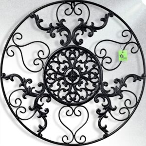 gb home metal wall décor living room victorian style wall art décor, circular medallion design, 24 x 24 inches - black