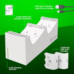 Snakebyte Xbox One Twin Battery Pack - 2 Rechargeable Battery Packs for Xbox One, S, Xbox One X and Elite Controllers (White)