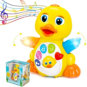 toythrill baby musical duck toy, dancing walking yellow duck - interactive action learning educational flapping light up dancing duck with music