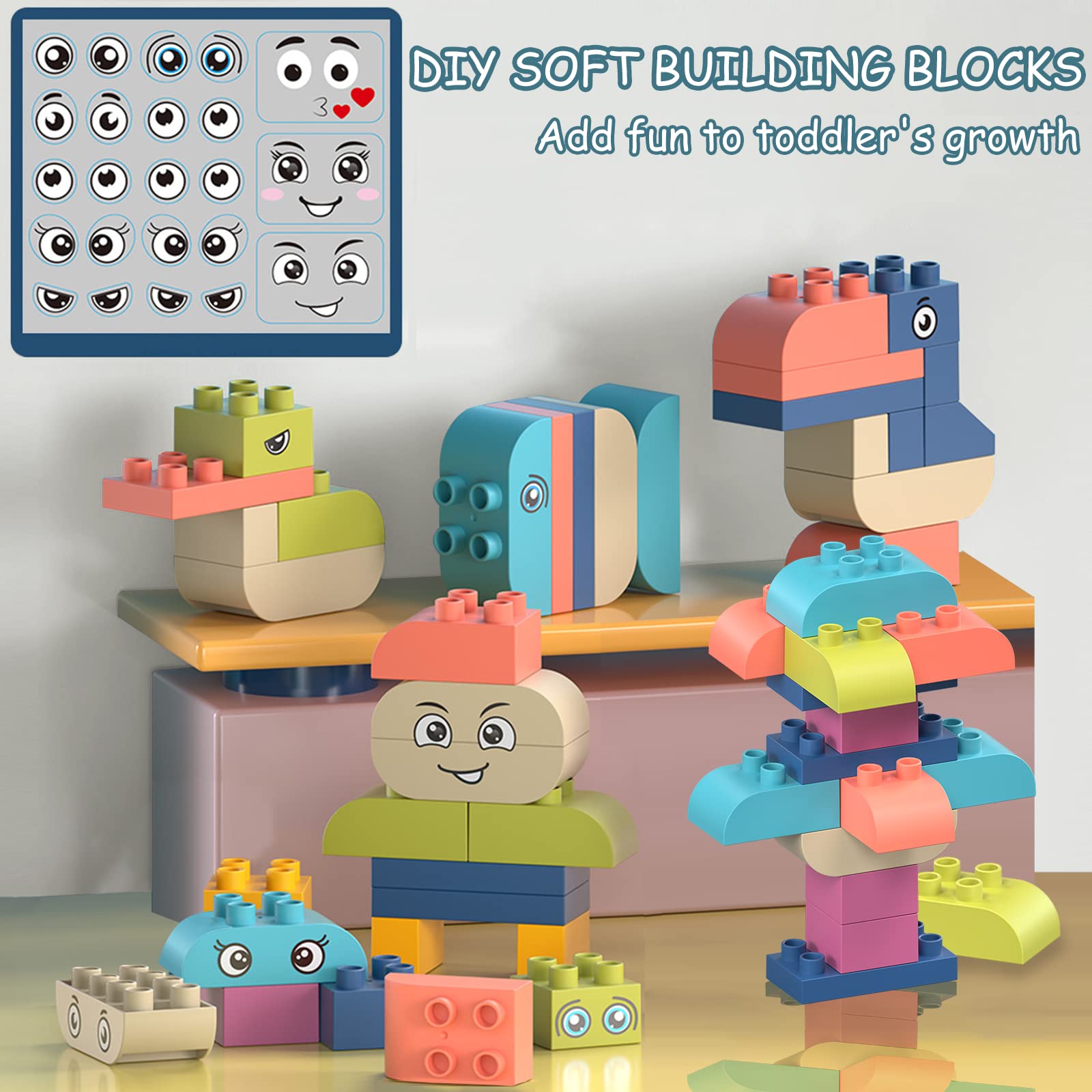 Building Block Sets for Kids, 41PCS Silicone Stacking Blocks for Toddlers, Multi-Colored Soft and Chewable STEM Toys,Early Learning Construction Building Teething Toys for Kids (Animal Series)