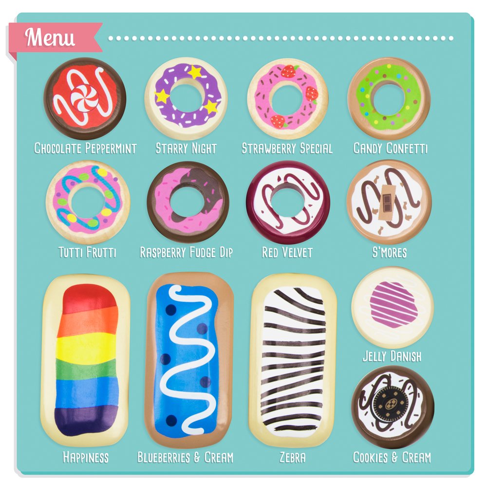 Imagination Generation Baker's Dozen Wooden Donuts, 13 Assorted Colorful Wood Eats! Pastries