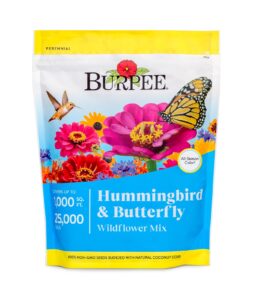 burpee wildflower 25,000 bulk, 1 bag 18 varieties of non-gmo flower seeds for hummingbirds and butterflies