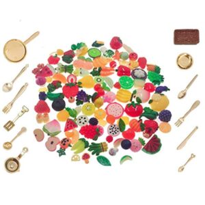 six vanka miniature food 112pcs mixed resin fruit & vegetable kitchenware tableware set for children birthday party pretend play kitchen toy doll house diy art decoration