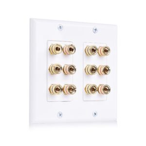 cable matters double gang speaker wire wall plate (speaker wall plate, banana plug wall plate) for 6 speakers in white