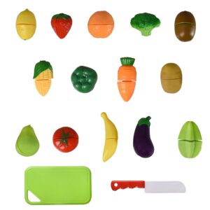 Playkidz: Fruit and Vegetables Basket Pretend Play Kitchen Food Educational Playset with Toy Knife, Cutting Board (32 Pieces of Food Toys)