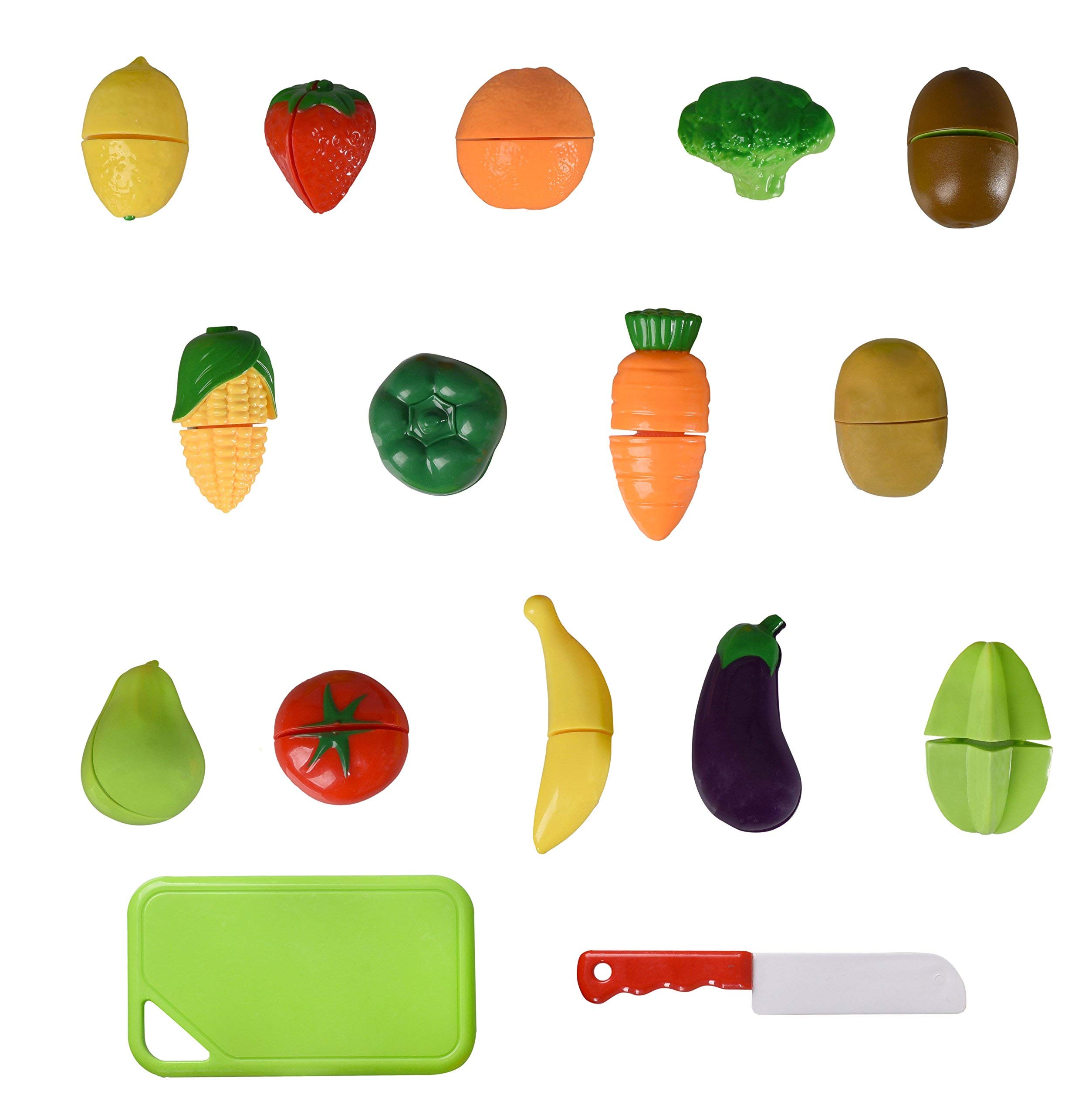 Playkidz: Fruit and Vegetables Basket Pretend Play Kitchen Food Educational Playset with Toy Knife, Cutting Board (32 Pieces of Food Toys)