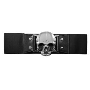 chrome skull black elastic waist belt kreepsville costume gothic horror fashion (2xl-3xl (36-44))