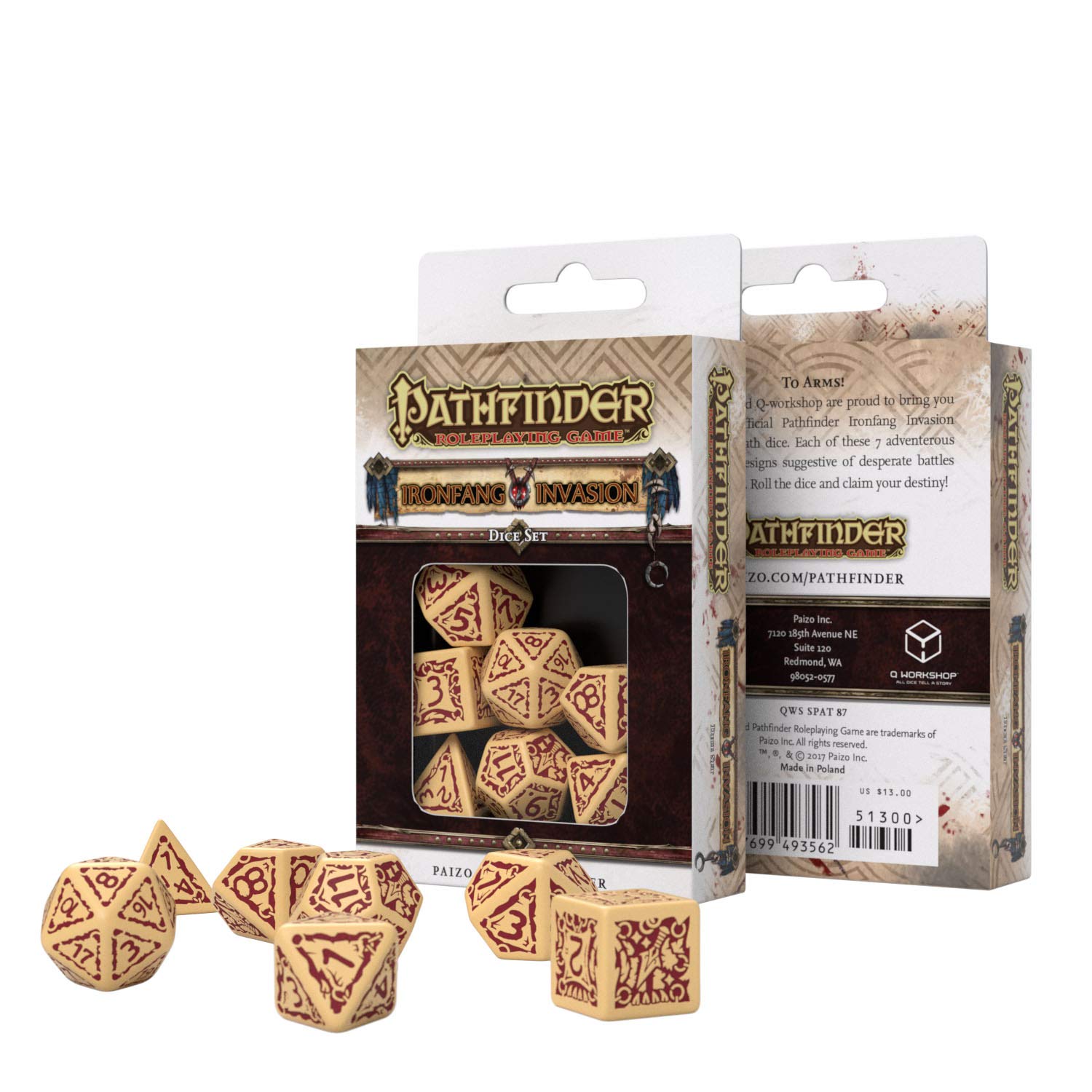 Q WORKSHOP Pathfinder Ironfang Invasion Rpg Ornamented Dice Set 7 Polyhedral Pieces