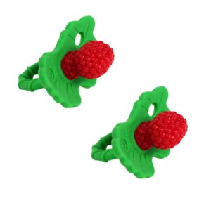 razbaby razberry silicone baby teether toy (2-pack) - berrybumps soothe babies sore gums - infant teething toy - hands free design - bpa free - easy-to-hold design - teething relief pacifier red