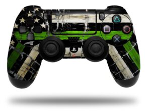 wraptorskinz skin compatible with sony ps4 dualshock controller playstation 4 original slim and pro painted faded and cracked green line usa american flag (controller not included)