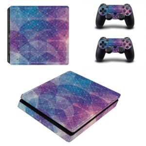 eseeking whole body vinyl skin sticker decal cover for ps4 slim console and 2pcs controller blue and purple geometric grid and circular