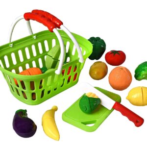 Playkidz: Fruit and Vegetables Basket Pretend Play Kitchen Food Educational Playset with Toy Knife, Cutting Board (32 Pieces of Food Toys)