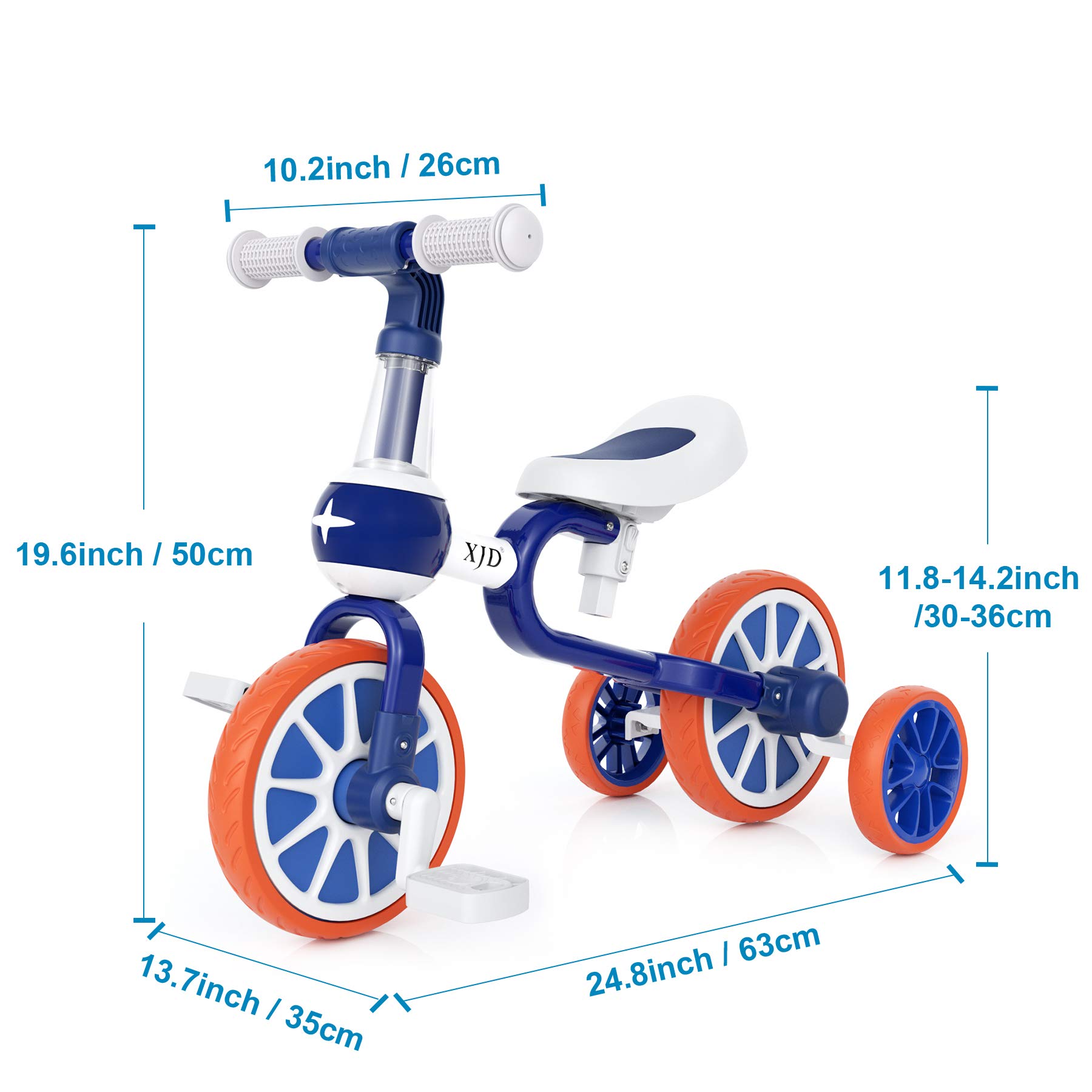 XJD 3 in 1 Kids Tricycles for 12 Month to 3 Years Old Toddler Bike Kids Trike Boys Girls Trikes for Toddler Tricycles Baby Bike Infant Trike with Adjustable Seat Height and Removable Pedal (Blue)