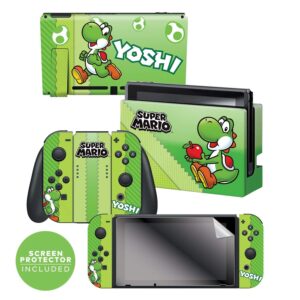 controller gear nintendo switch skin & screen protector set, officially licensed by nintendo - super mario evergreen "yoshi eggs" - nintendo switch