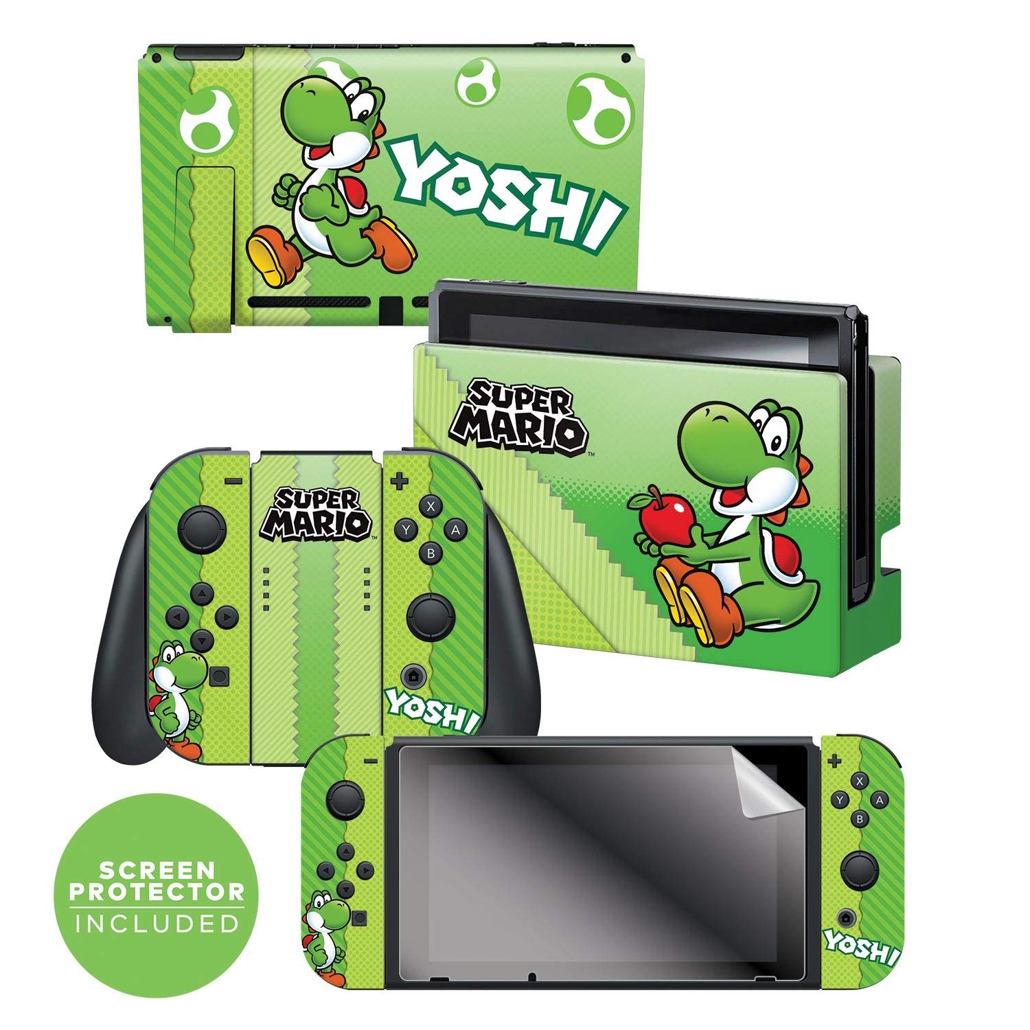 Controller Gear Nintendo Switch Skin & Screen Protector Set, Officially Licensed By Nintendo - Super Mario Evergreen "Yoshi Eggs" - Nintendo Switch