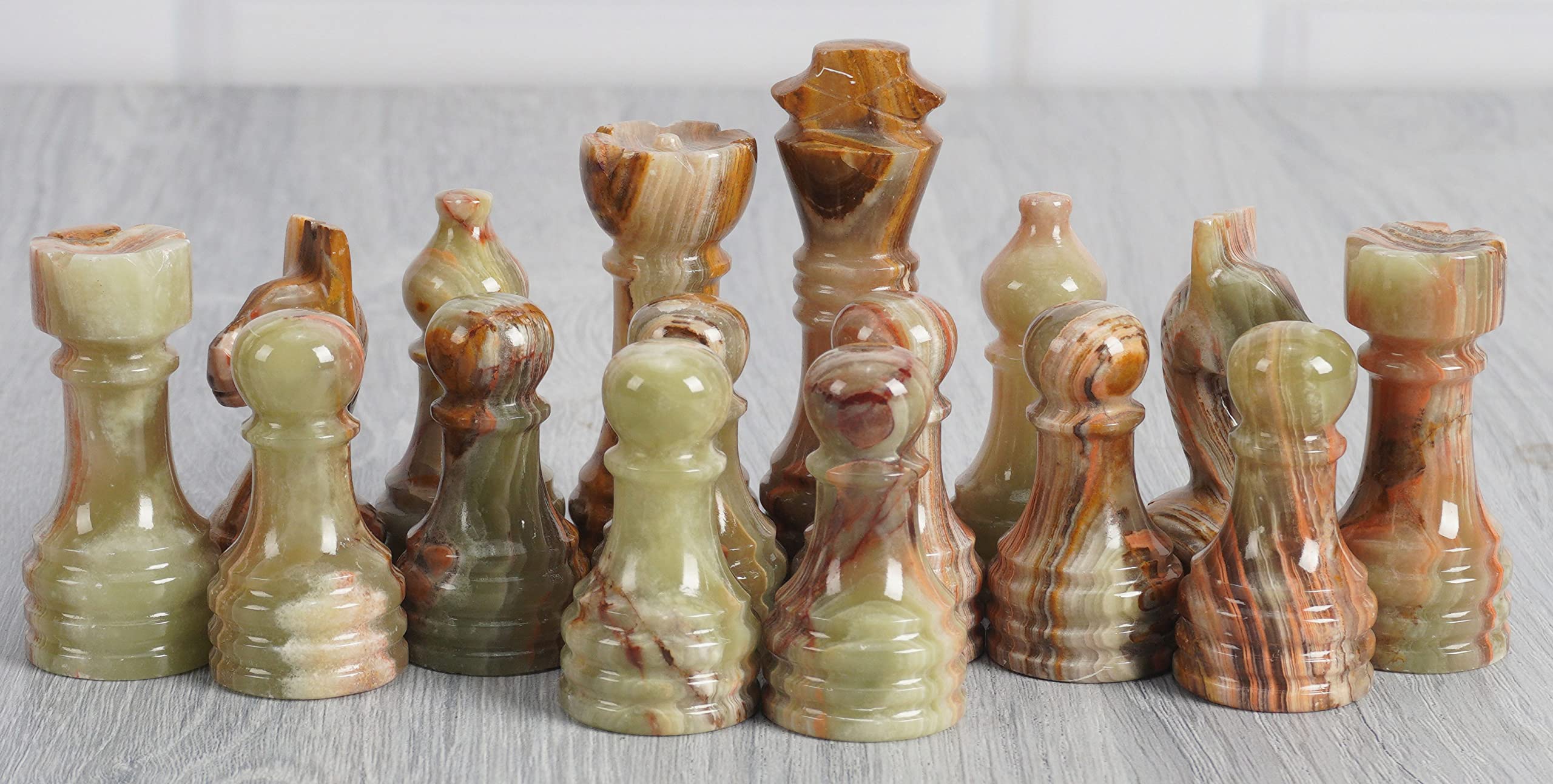 Radicaln Marble Chess Pieces Black & Multi Green 3.5 Inch King Figures Handmade 32 Chess Figures - Suitable for 16-20 Inch Chess Game - Board Games