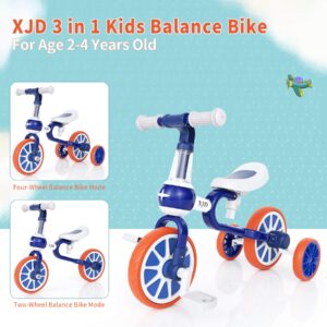 XJD 3 in 1 Kids Tricycles for 12 Month to 3 Years Old Toddler Bike Kids Trike Boys Girls Trikes for Toddler Tricycles Baby Bike Infant Trike with Adjustable Seat Height and Removable Pedal (Blue)