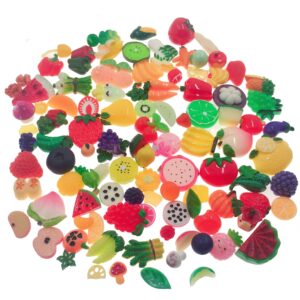 SIX VANKA Miniature Food 112pcs Mixed Resin Fruit & Vegetable Kitchenware Tableware Set for Children Birthday Party Pretend Play Kitchen Toy Doll House DIY Art Decoration