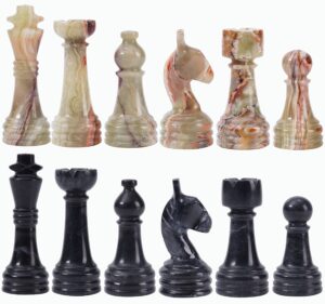 radicaln marble chess pieces black & multi green 3.5 inch king figures handmade 32 chess figures - suitable for 16-20 inch chess game - board games